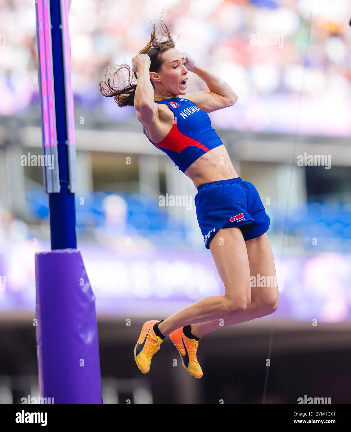 Lene Retzius participating in the pole vault at the Paris 2024 Olympic ...