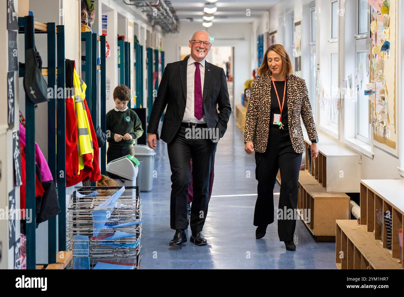 First Minister of Scotland John Swinney with head teacher Claire Bond ...