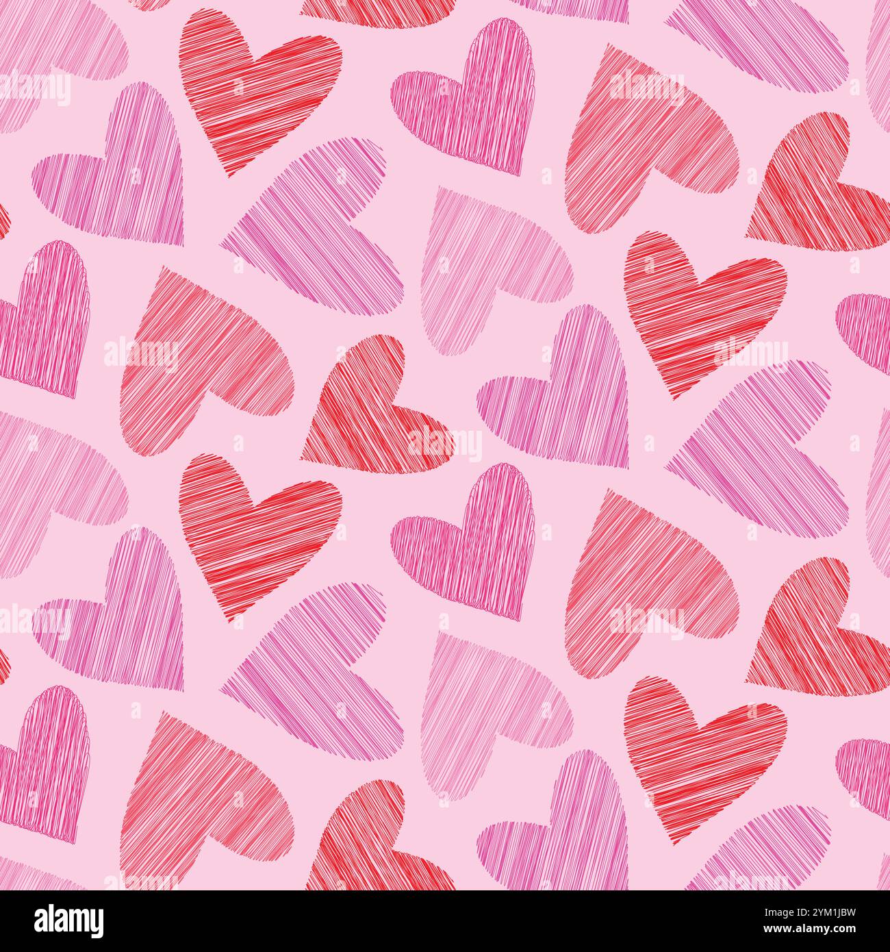 Abstract scribbled red and pink hearts seamless pattern. For wrapping ...
