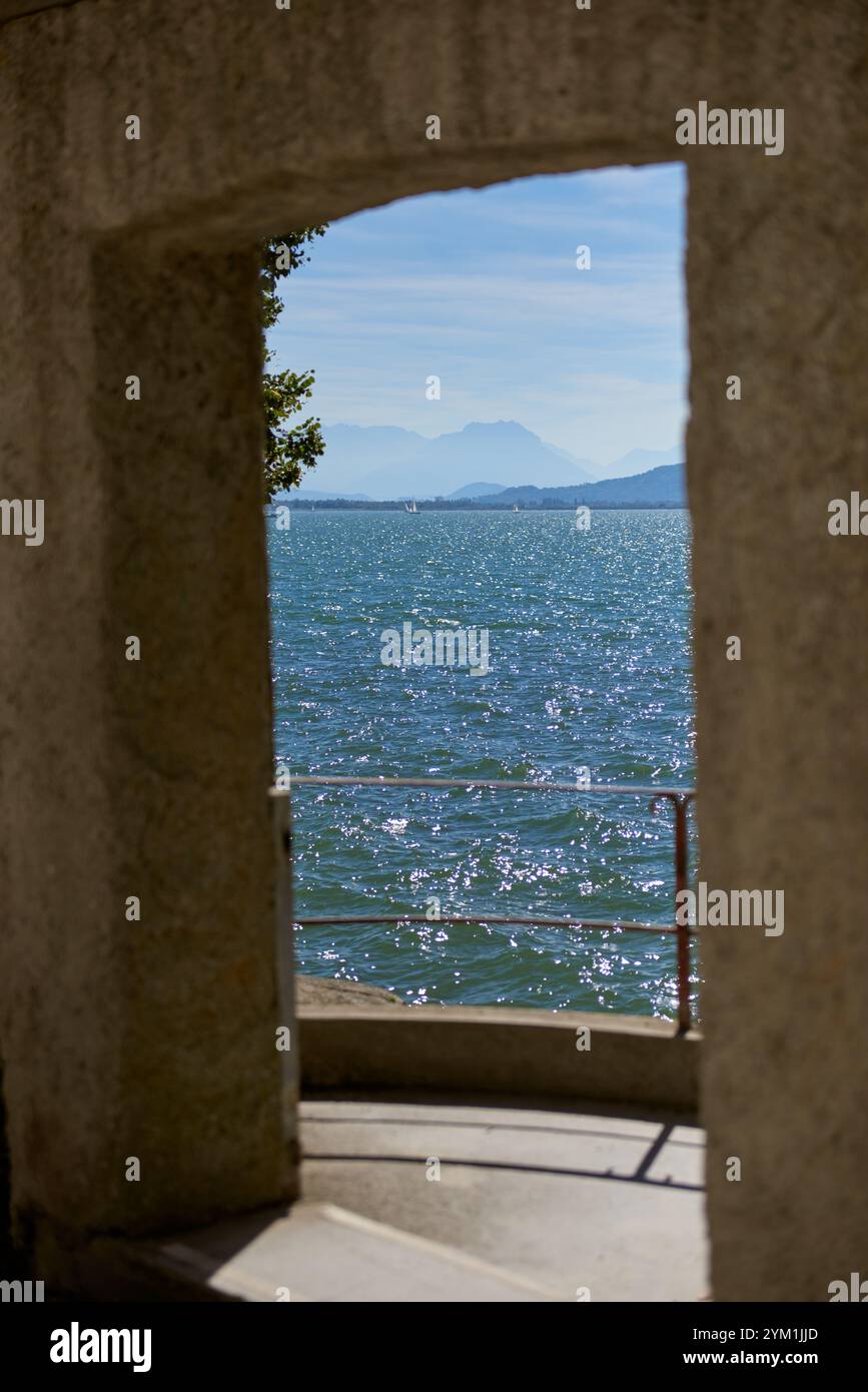 Picturesque View of Bodensee Through Medieval Castle Arch in Lindau ...