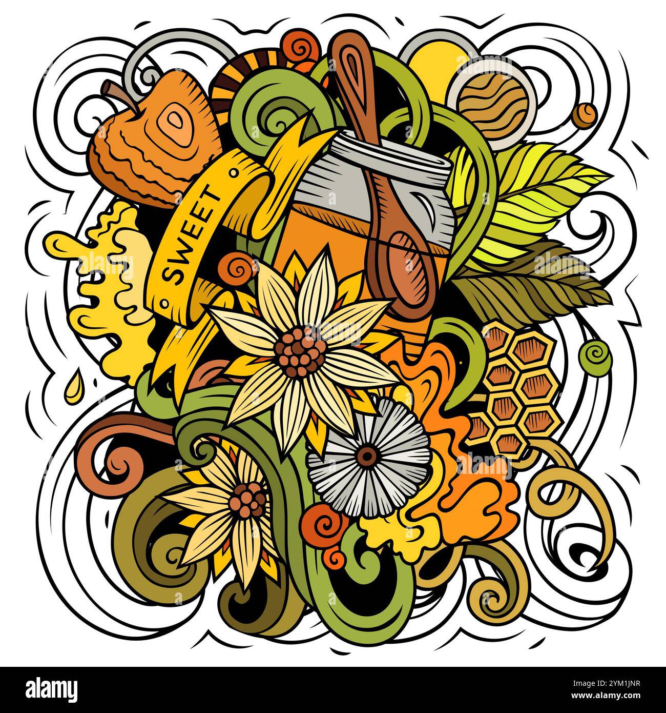 Cartoon vector doodles Honey illustration. Colorful, detailed, with ...