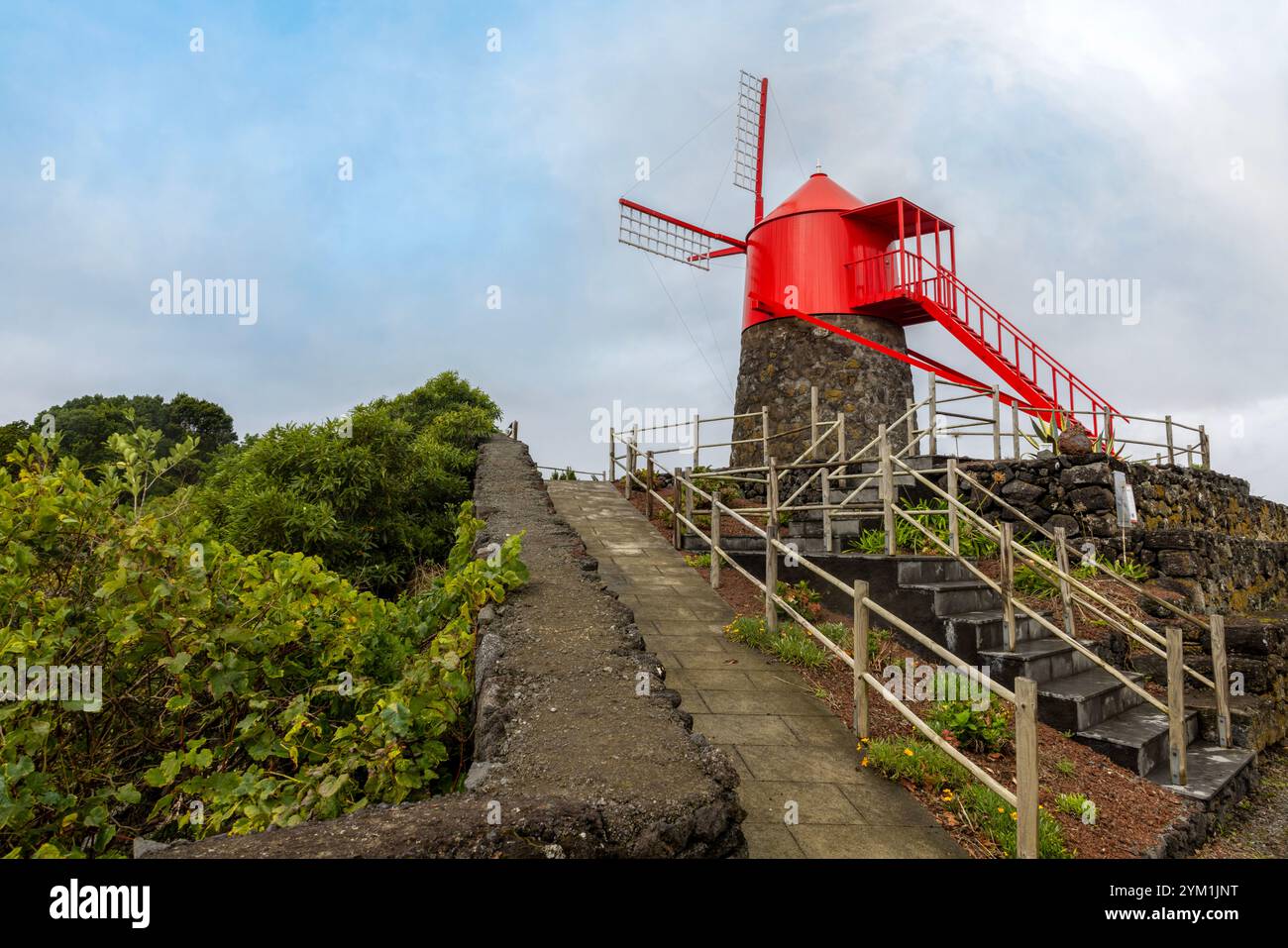 The windmill Moinho do Monte south of Madalena on Pico Island, Azores ...