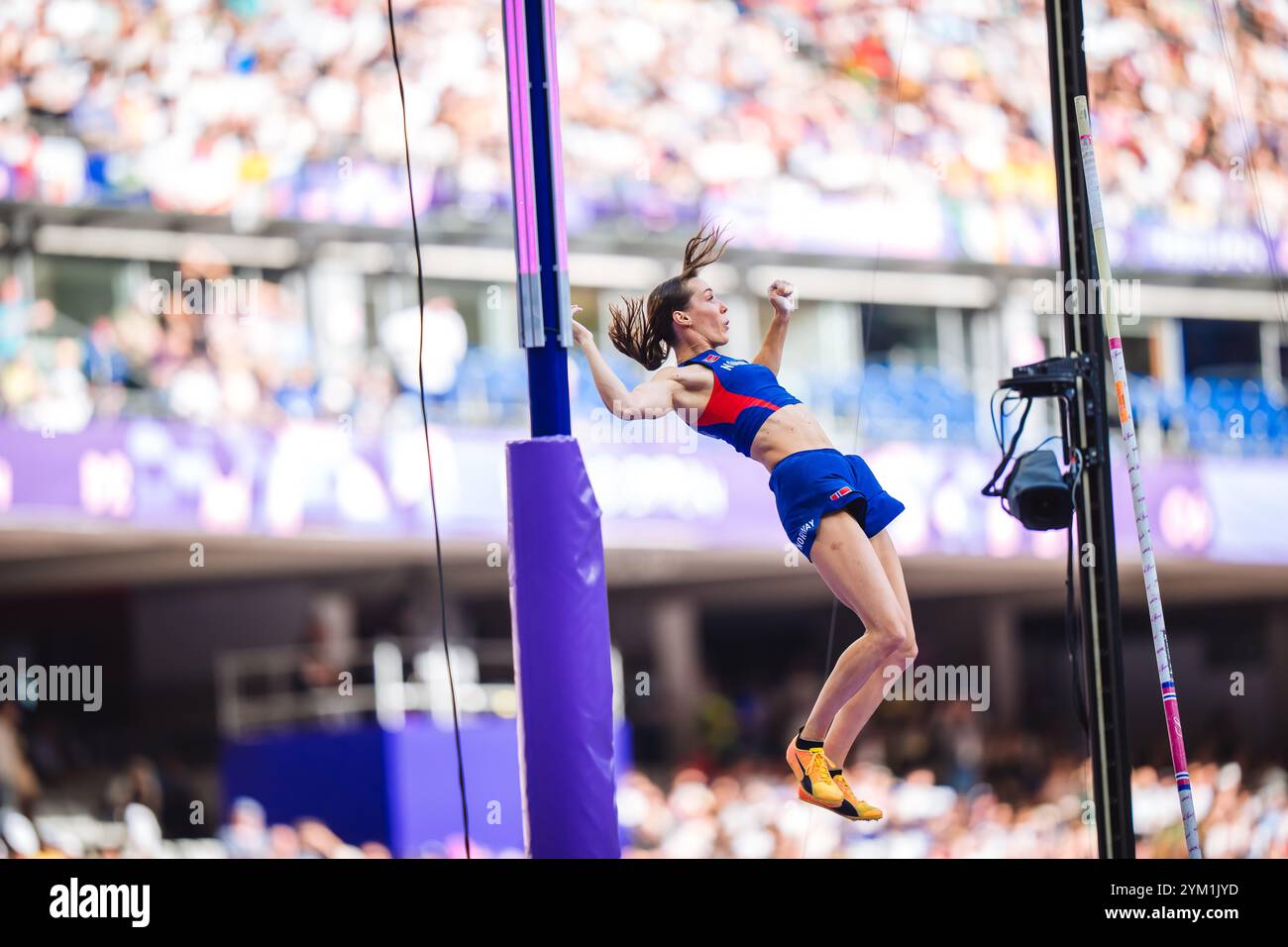 Lene Retzius participating in the pole vault at the Paris 2024 Olympic ...