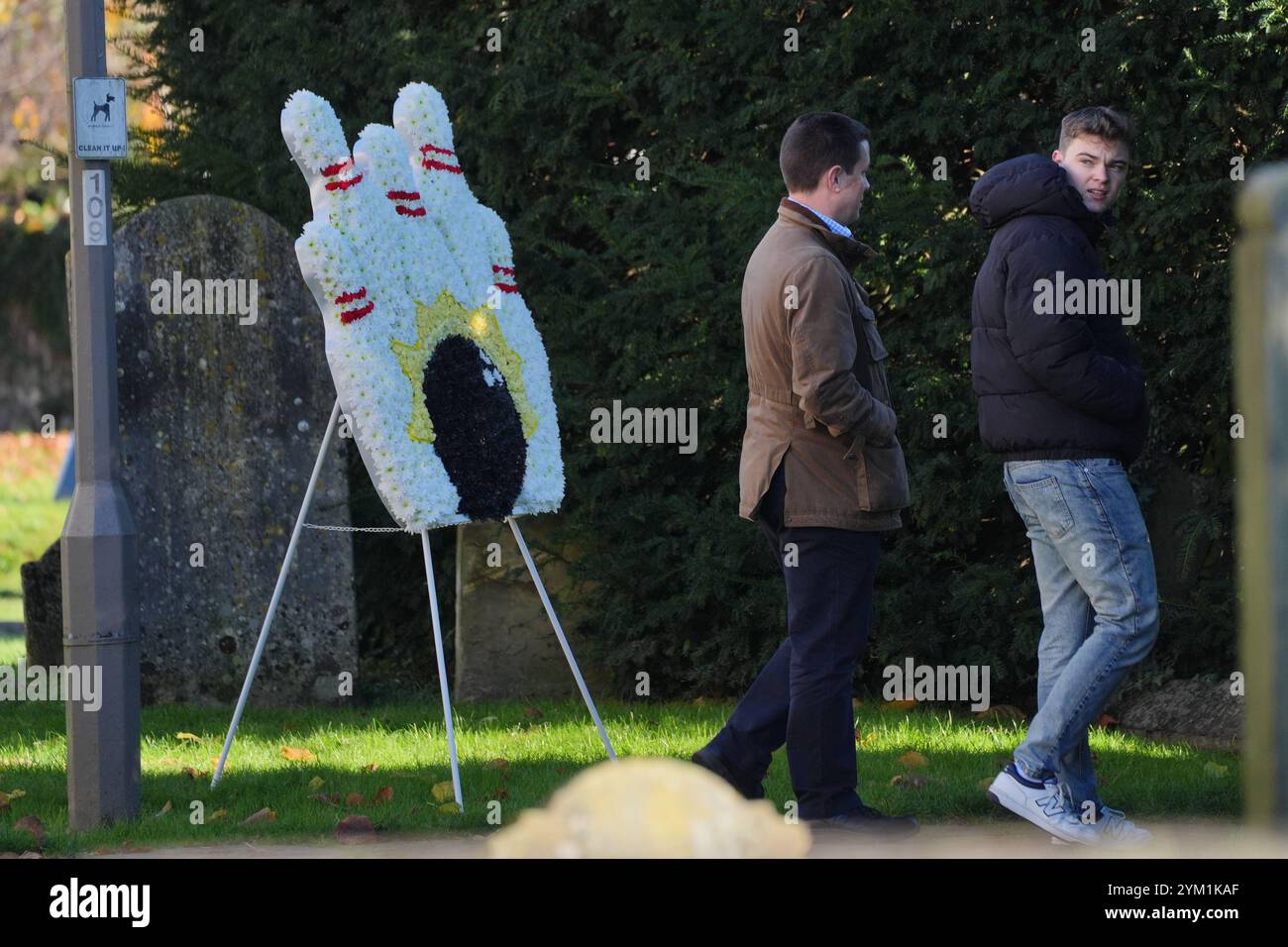 A ten-pin bowling themed floral tribute in the churchyard ahead of the ...
