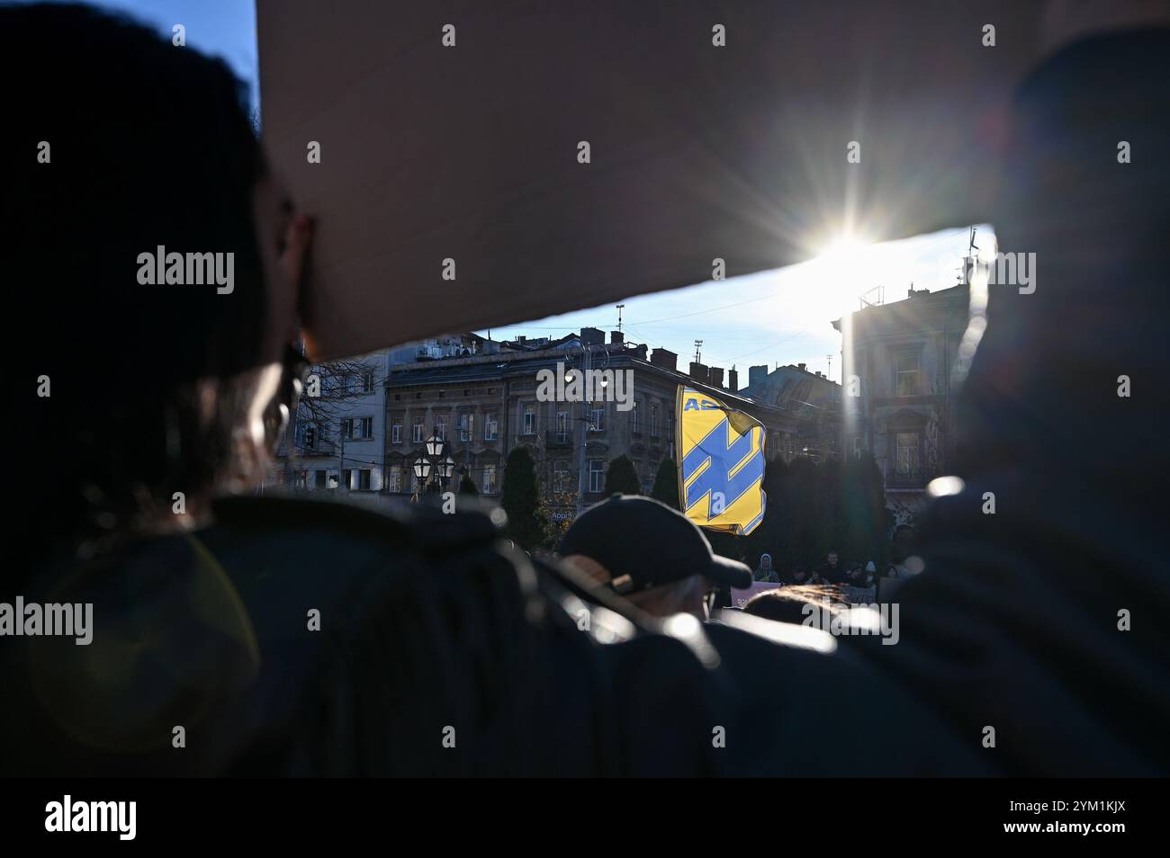 LVIV, UKRAINE - NOVEMBER 17, 2024 - A flag of the Azov Brigade is ...