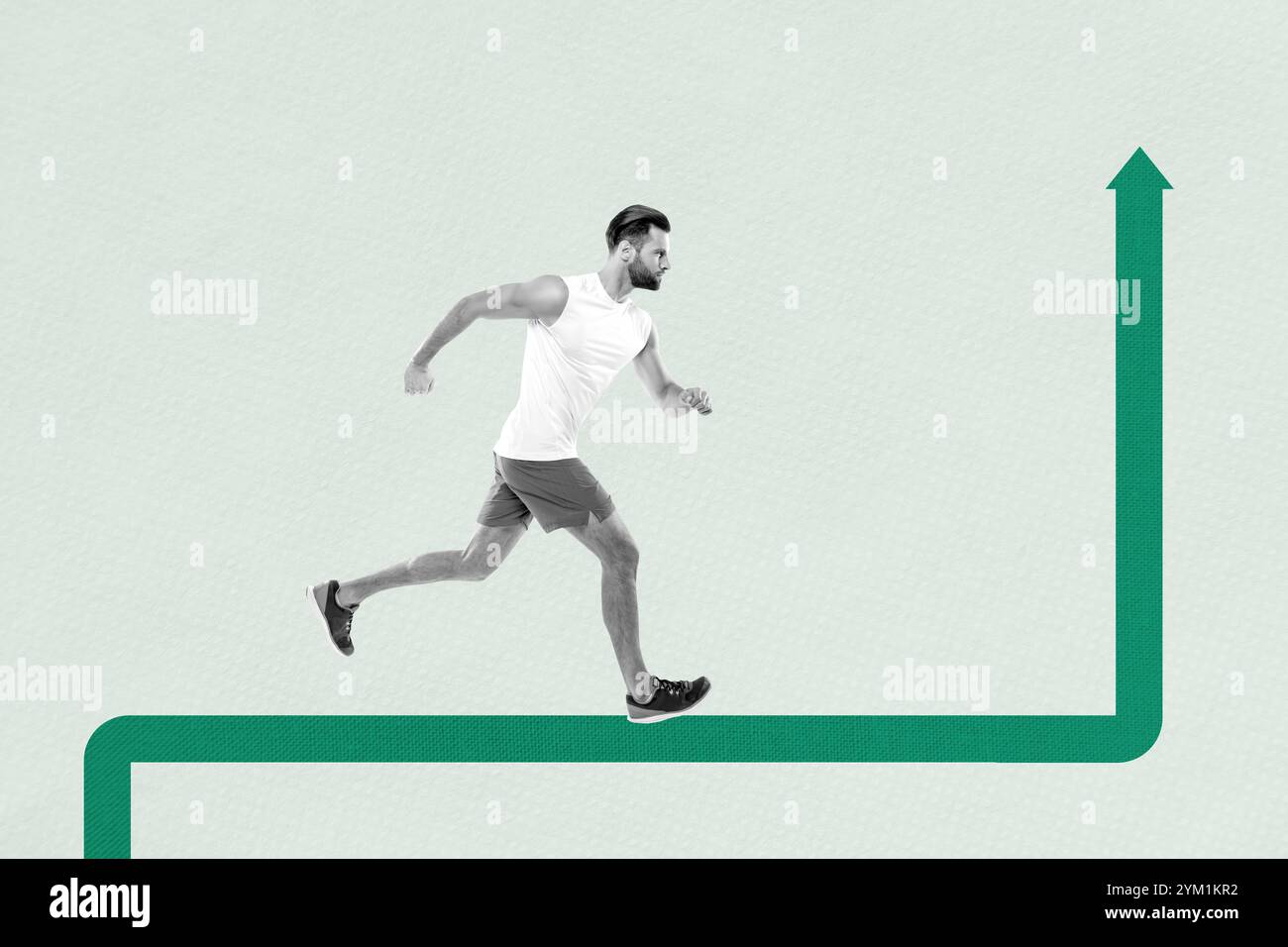 Composite photo collage of serious sportsman run arrow direction ...