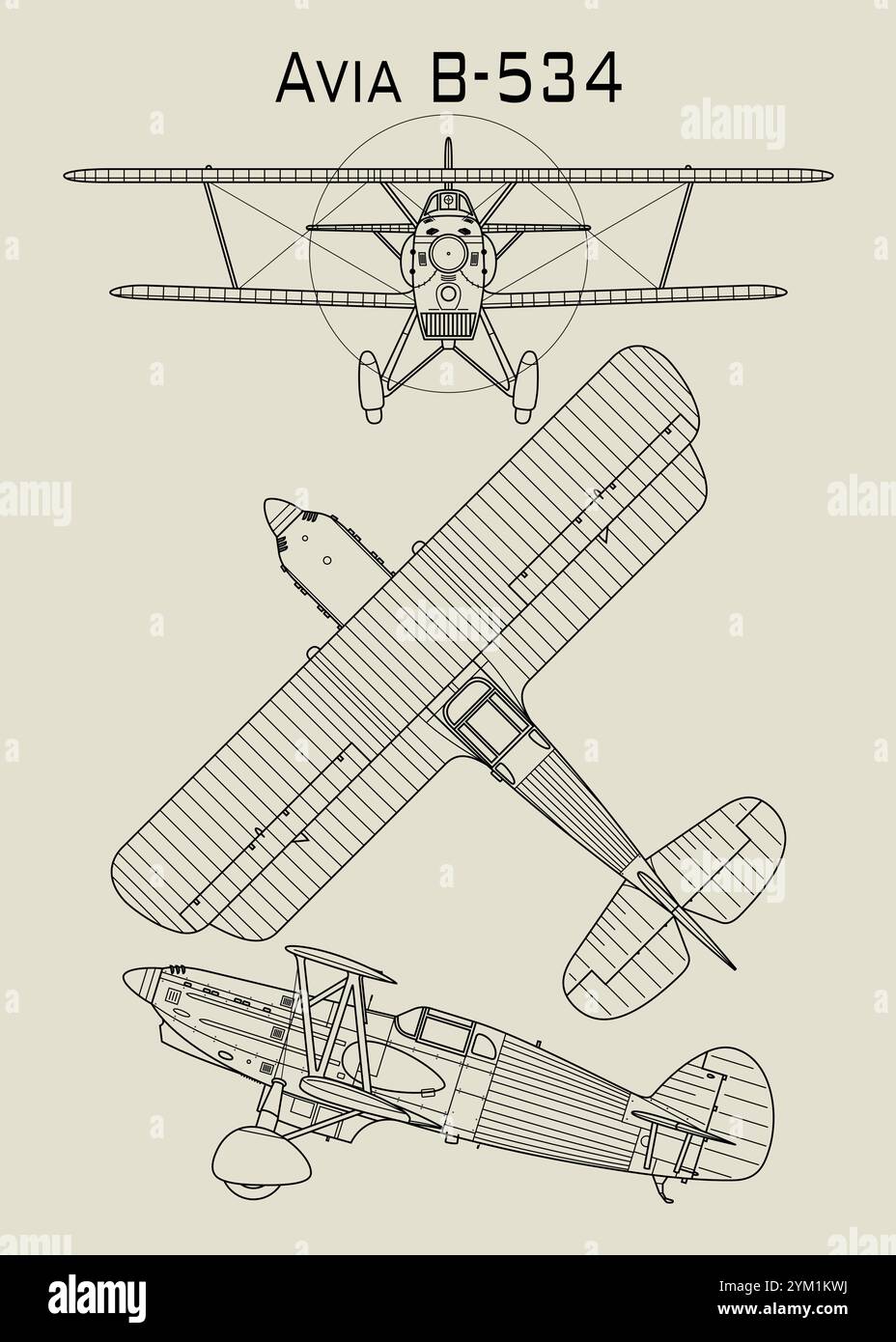 This blueprint showcases the Avia B-534, a Czechoslovakian biplane ...