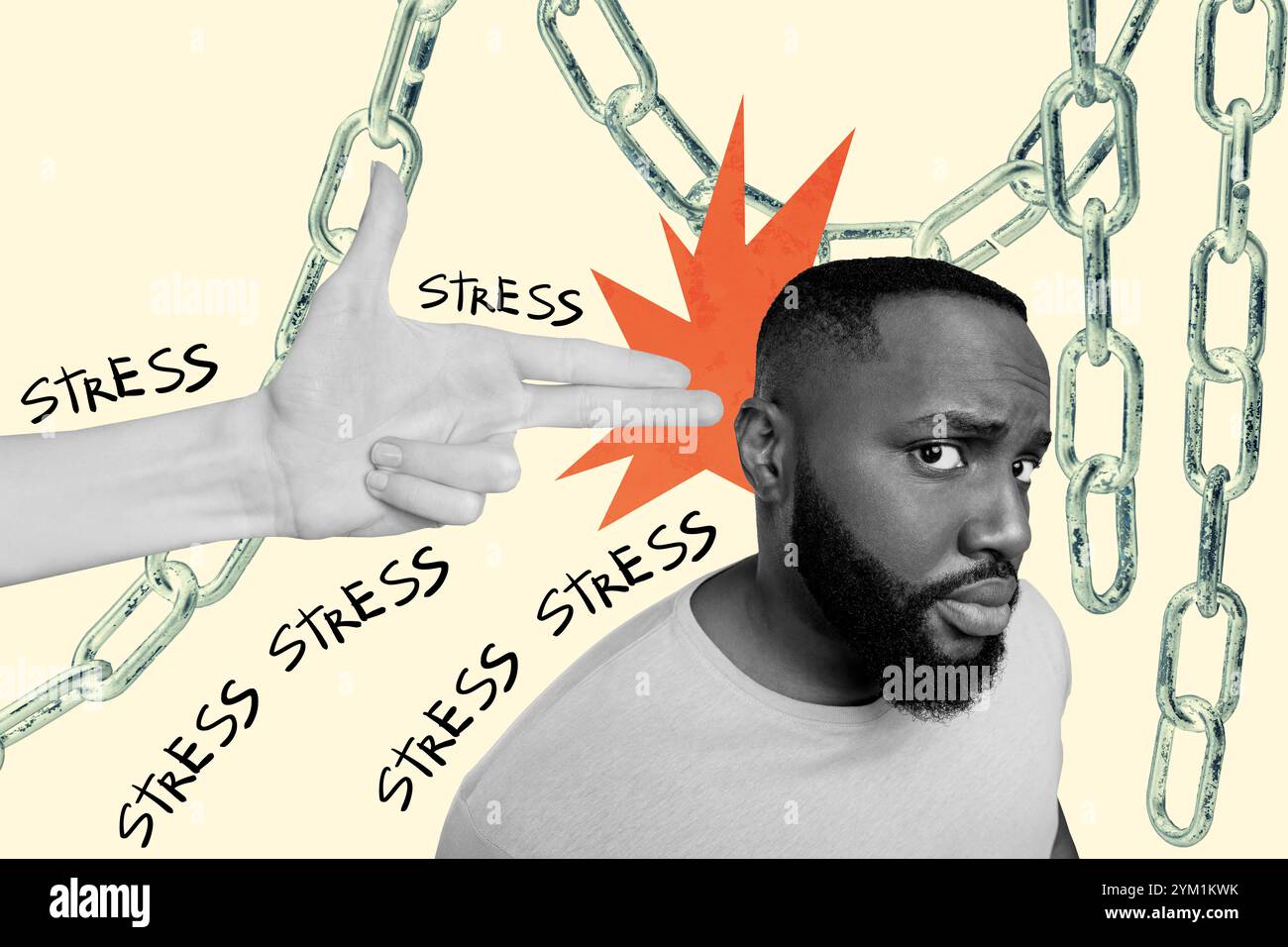 Composite photo collage of upset american man suffer victim handgun ...