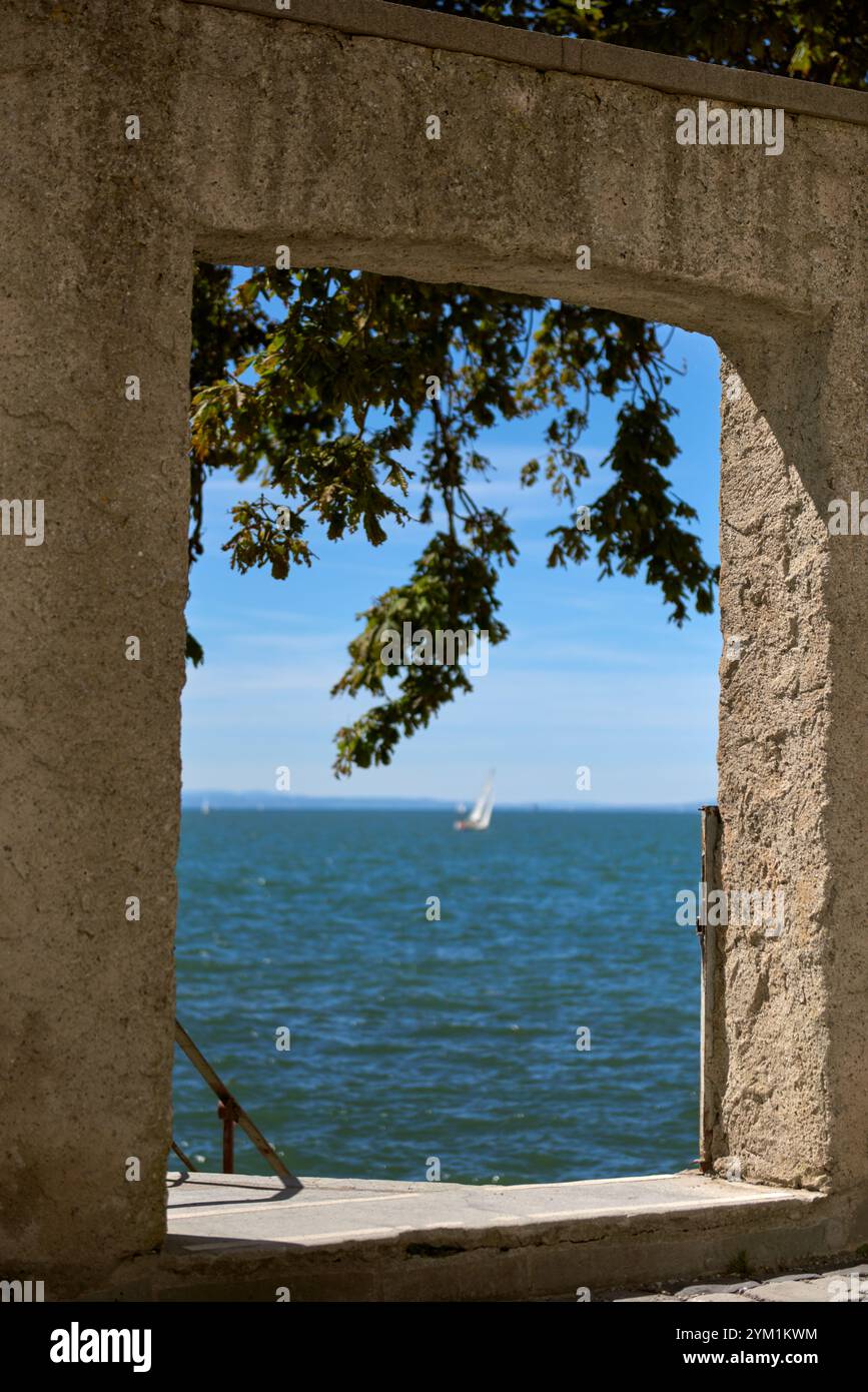 Picturesque View of Bodensee Through Medieval Castle Arch in Lindau ...