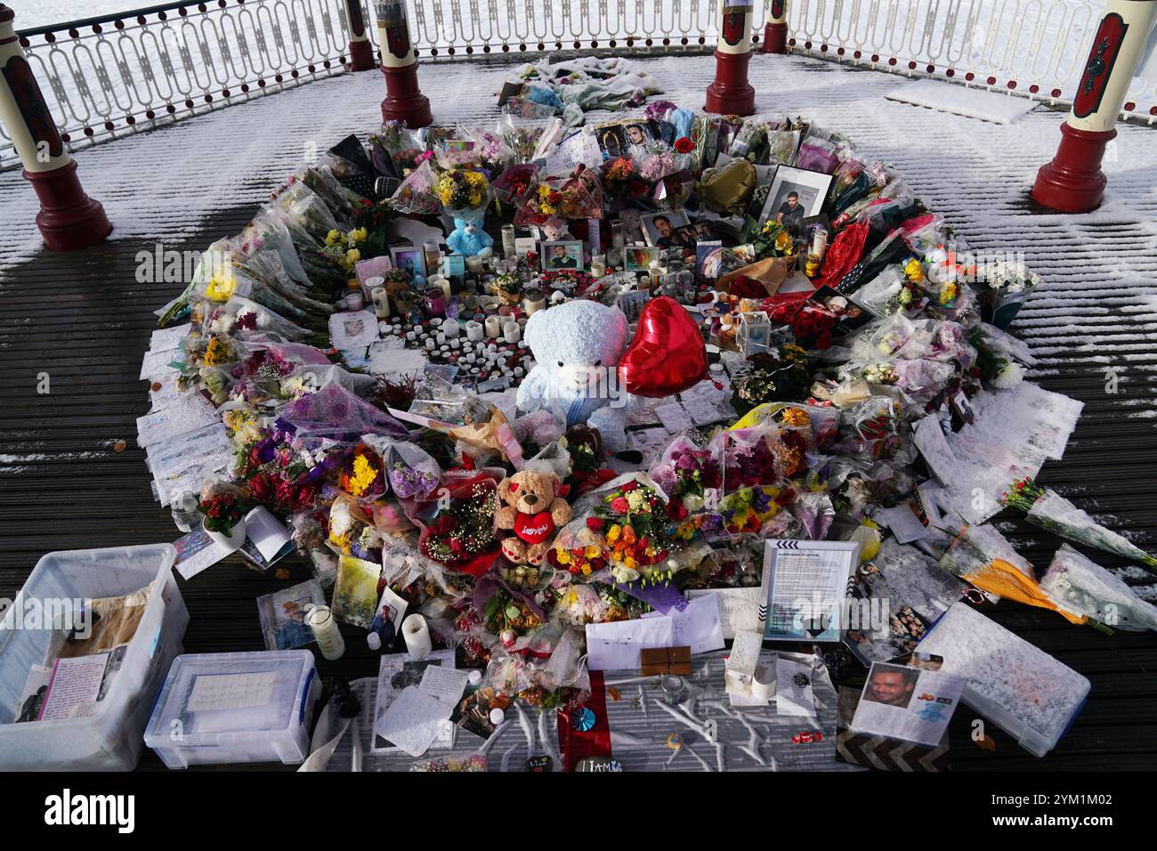 Floral tributes to singer Liam Payne at a memorial in West Park in his ...