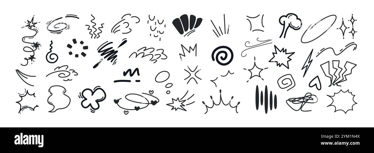 Line movement elements, japanese manga emotion effects doodle icons set ...