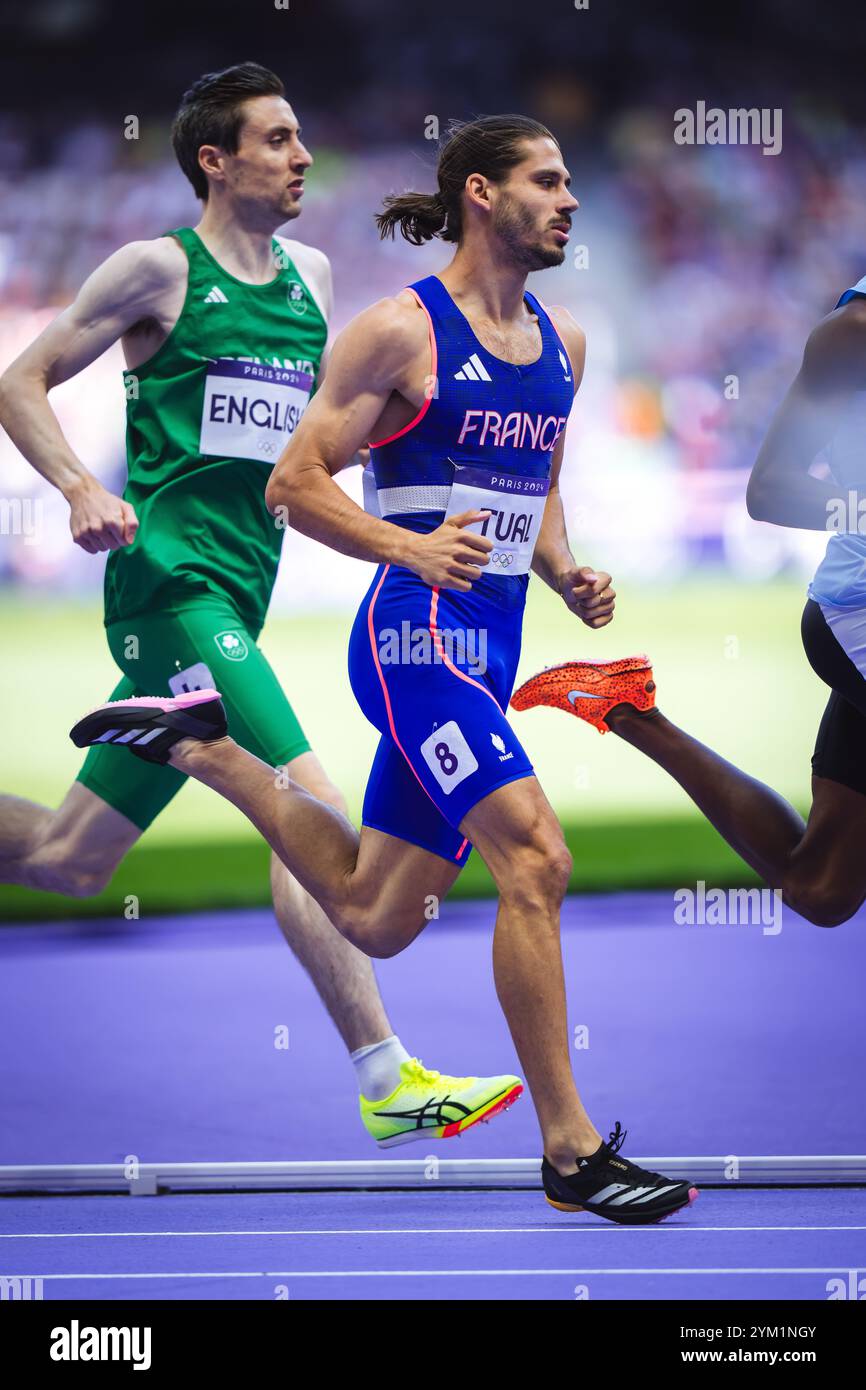 Gabriel Tual participating in the 800 meters at the Paris 2024 Olympic ...