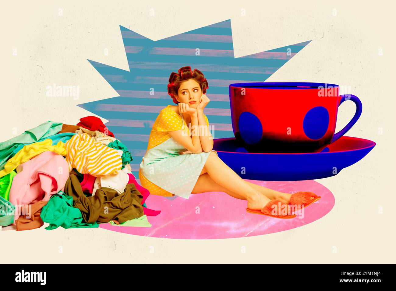 Composite trend artwork sketch photo collage of young lady housewife ...