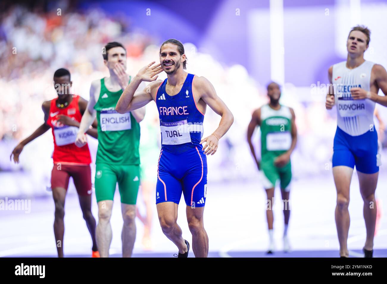 Gabriel Tual participating in the 800 meters at the Paris 2024 Olympic ...