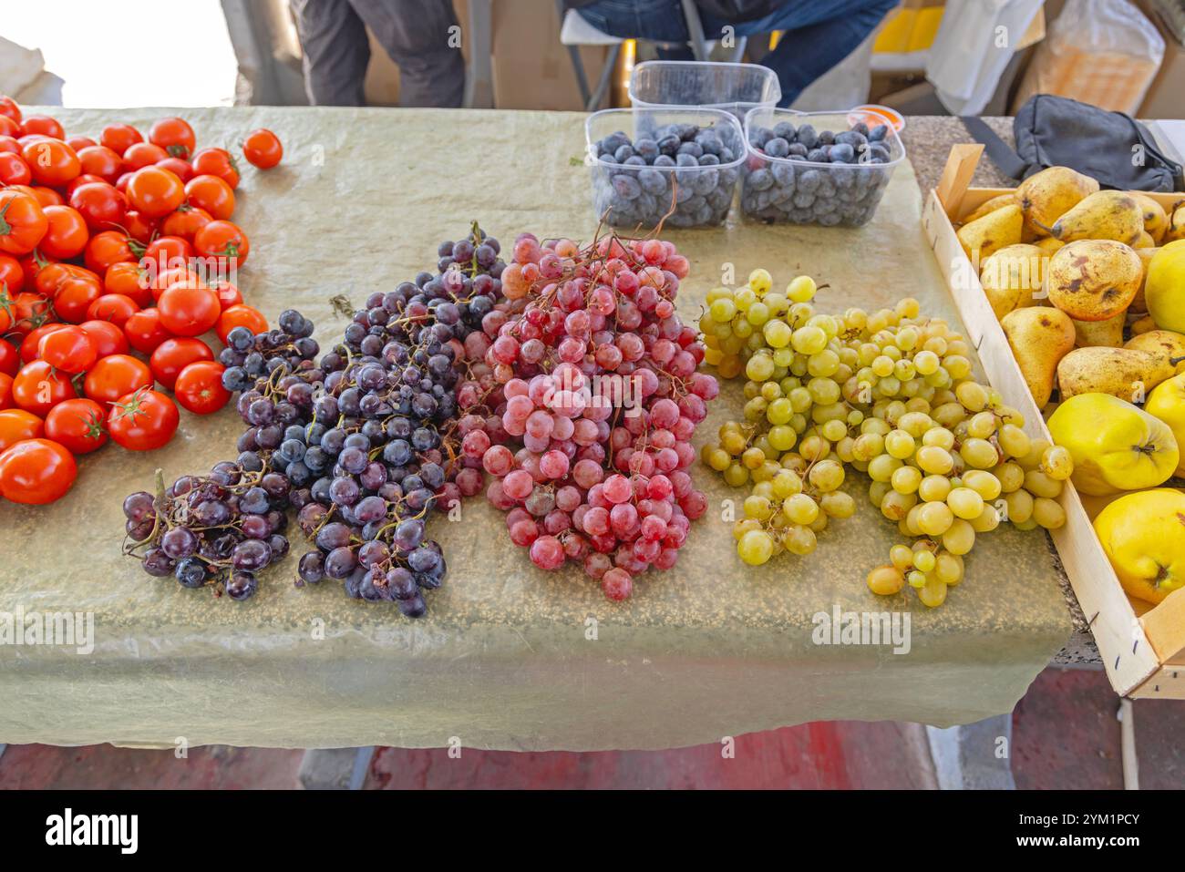 Three Varieties of Grapes for Sale at Farmers Market Stall Stock Photo ...