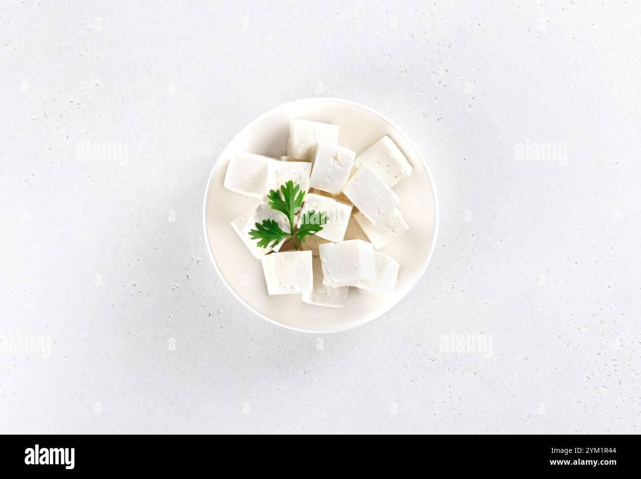 Indian paneer cheese made from fresh milk and lemon, cubes on white ...