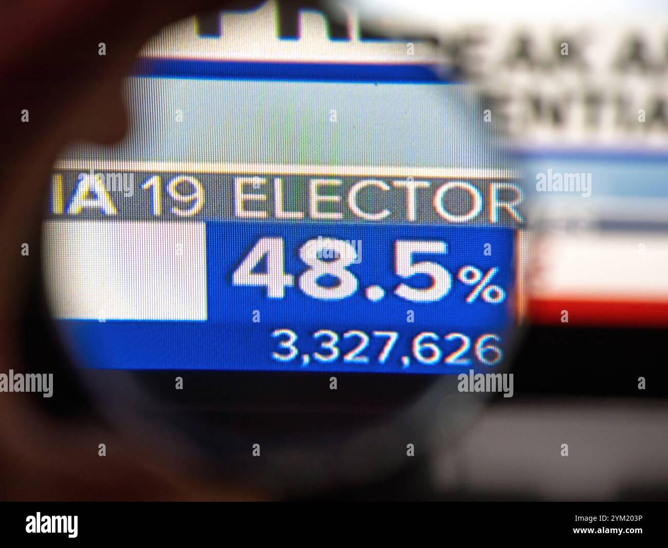 Paris, France - Nov 6, 2024: Magnified close-up of U.S. election ...