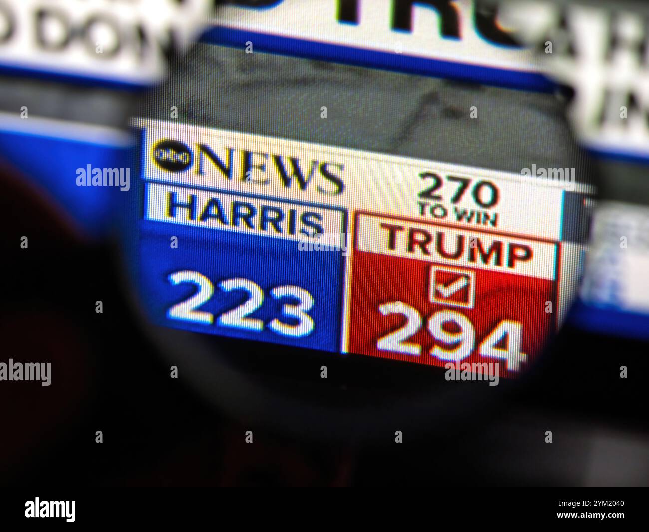 Paris, France - Nov 6, 2024: Close-up of U.S. election results ...