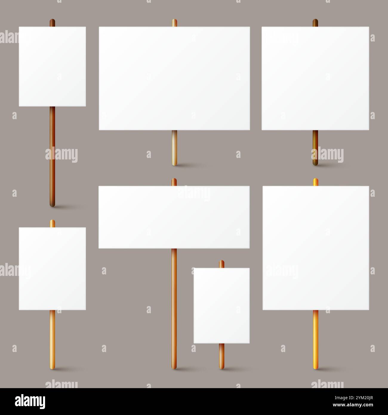 Blank white protest sign with wooden holder. Various realistic vector ...