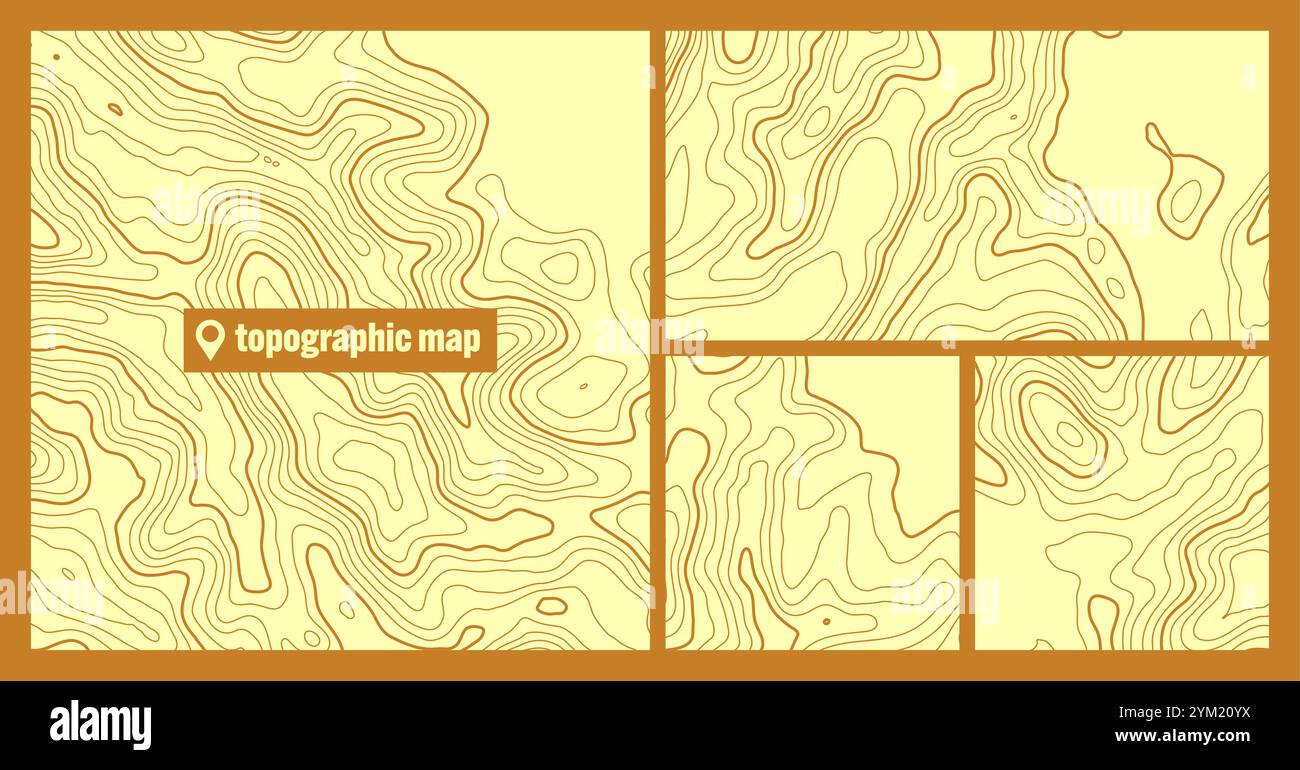 Colorful topographic map sets with contour lines. Geographic terrain ...