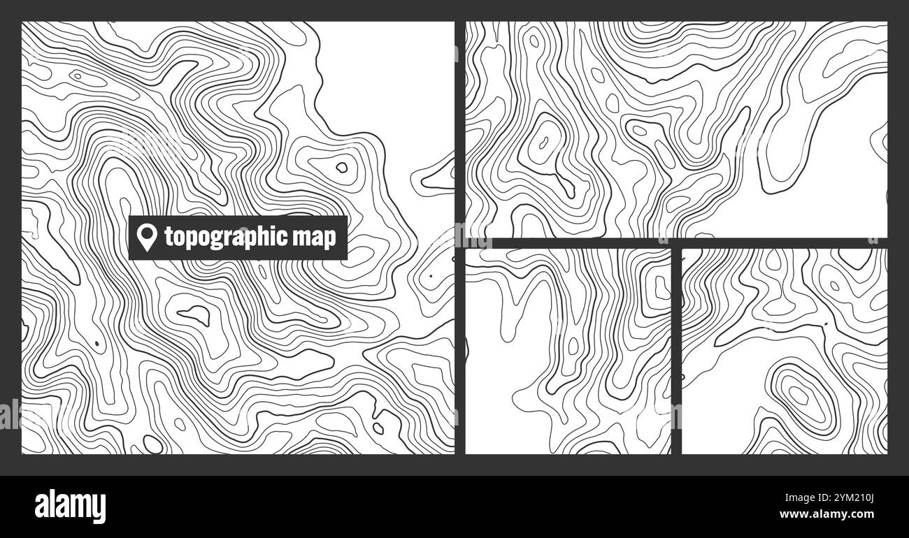 Colorful topographic map sets with contour lines. Geographic terrain ...