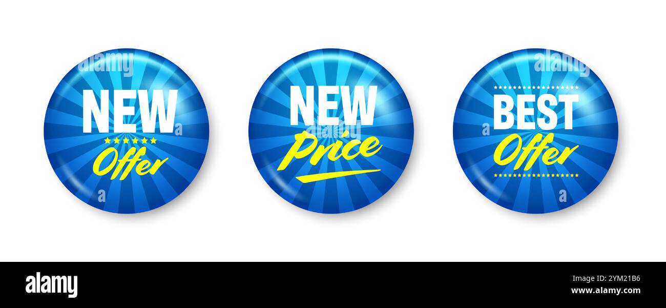Realistic funky badges with text. Product promotion, sale. Special ...