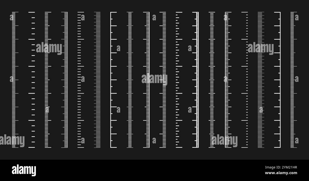 Vertical measurement scales with divisions. Realistic scale for measuring length or height in ...