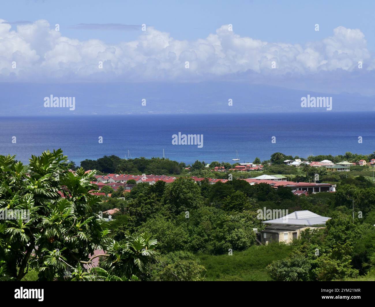 Aerial view above Saint Louis in Marie Galante, french overseas, part ...