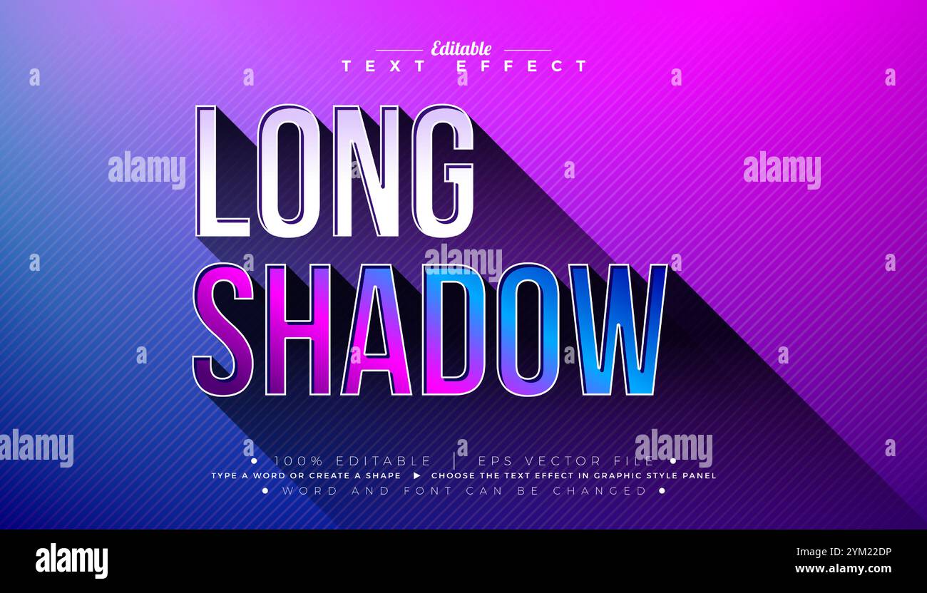 Long Shadow 3D Text Effect Design. Editable and Scalable Vector Graphic Style Effect with White ...
