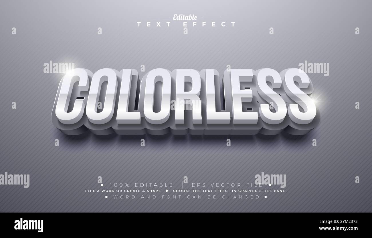 Colorless 3D Text Effect Design Editable and Scalable Vector Graphic Style Effect with White ...