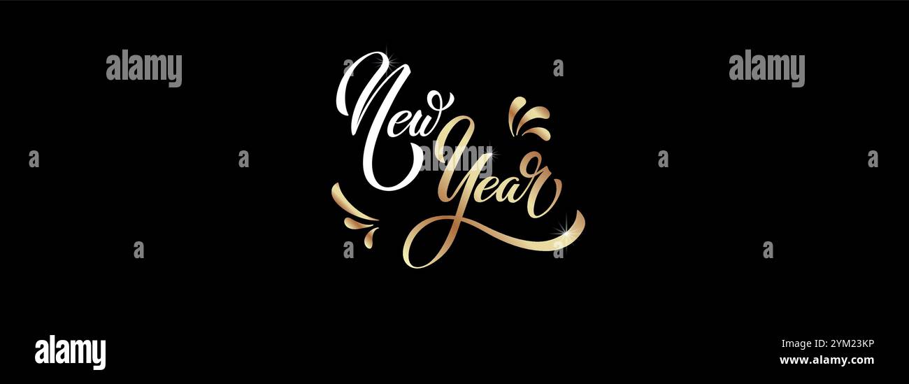 Happy New Year hand lettering calligraphy. Vector holiday illustration ...