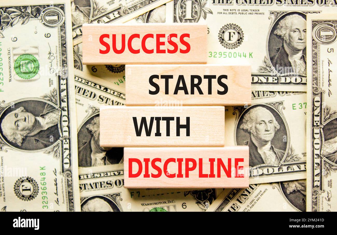 Success starts with discipline symbol. Concept words Success starts with discipline on beautiful ...