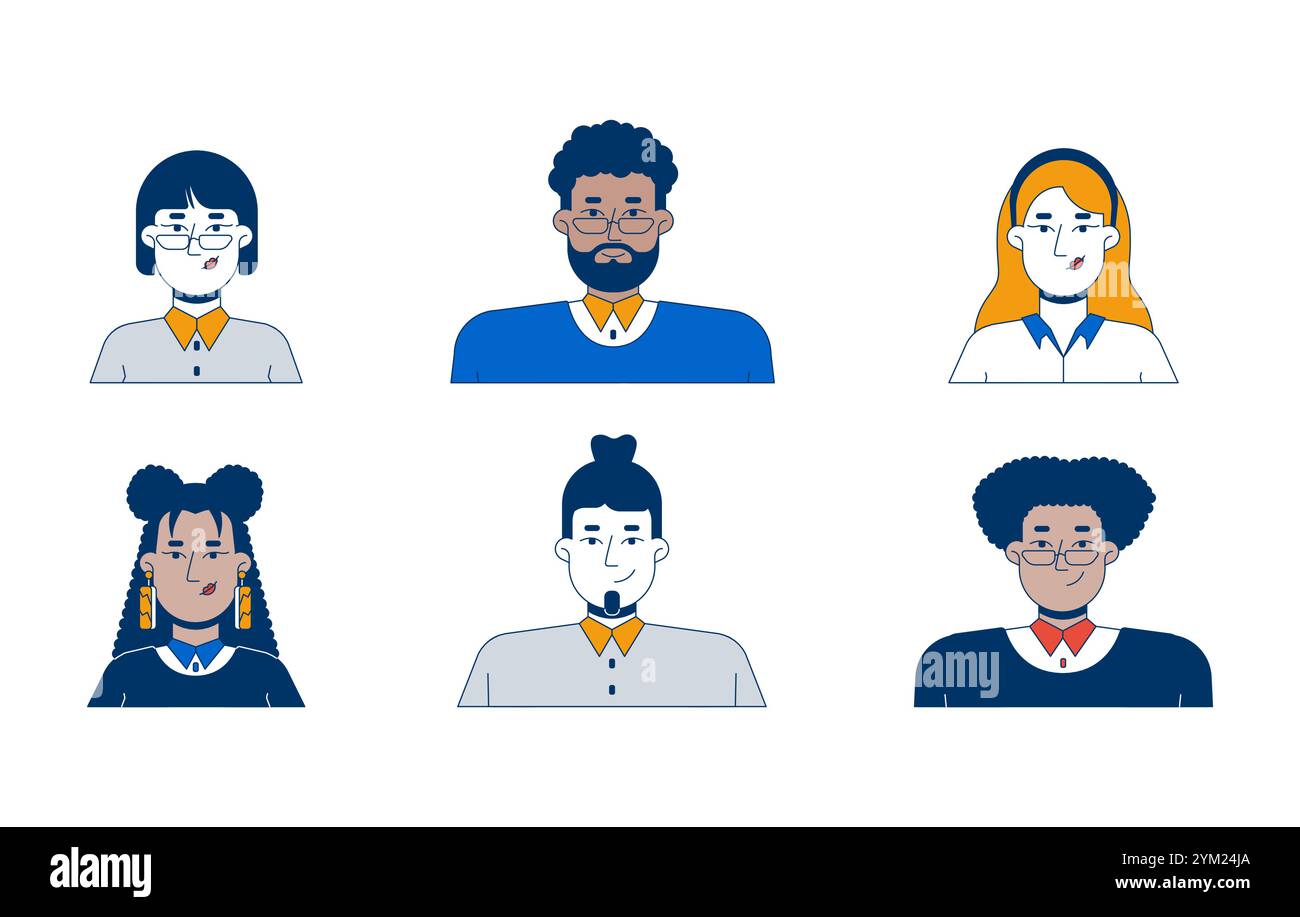 Diverse corporate company office workers 2D cartoon characters set ...