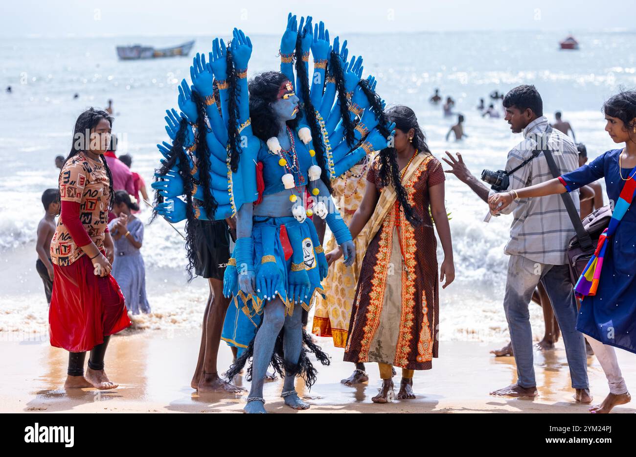 Kulasai Dasara, Portrait of indian hindu devotee with painted face and ...
