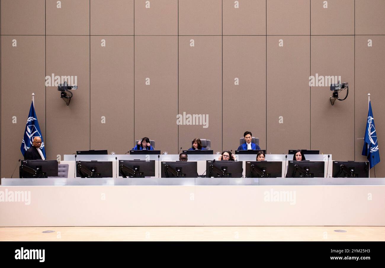 Judges Tomoko Akane, Kimberly Prost and Keebong Paek sit before ...