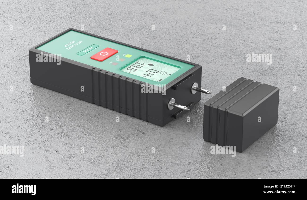Measuring humidity of concrete with a digital moisture meter Stock ...