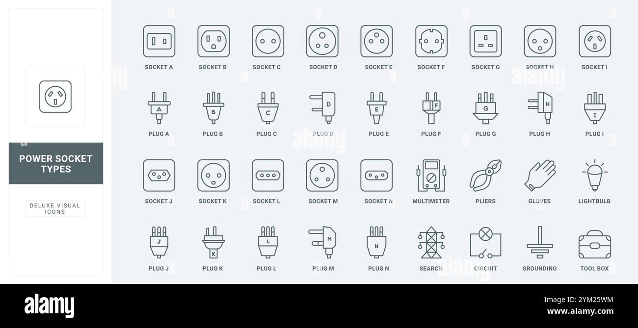 Various Outputs And Inputs With Names Circuit Thin Black Outline Symbols Vector Illustration