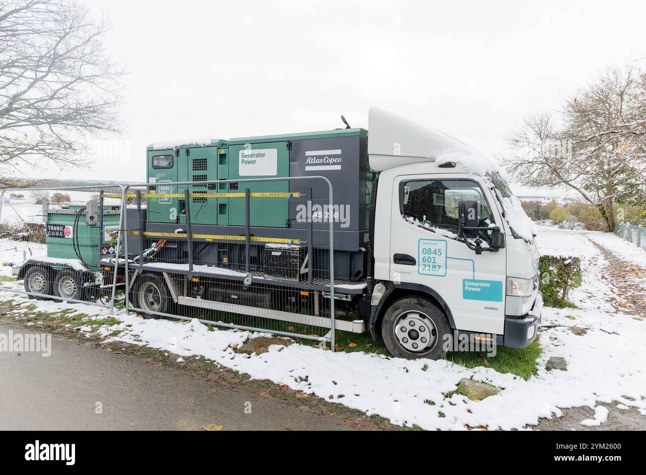 An emergency diesel power generator supplies homes in West Yorkshire ...