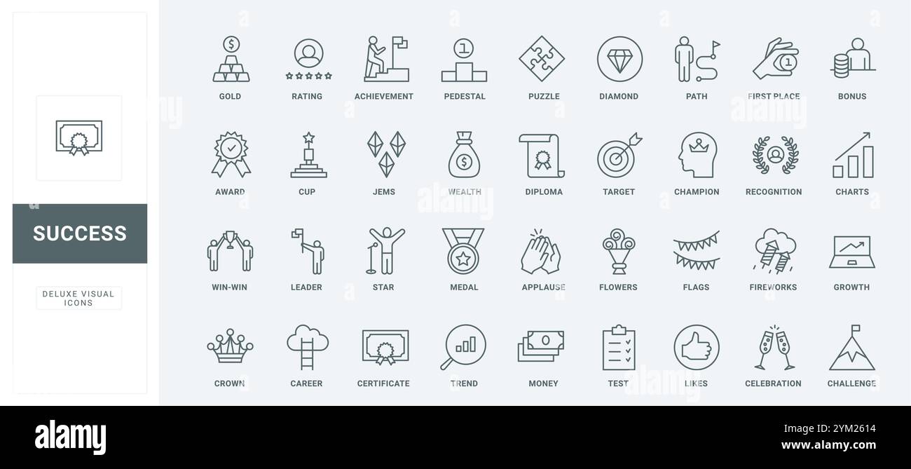 Ambition arrows grow, medal and puzzle thin black outline symbols ...