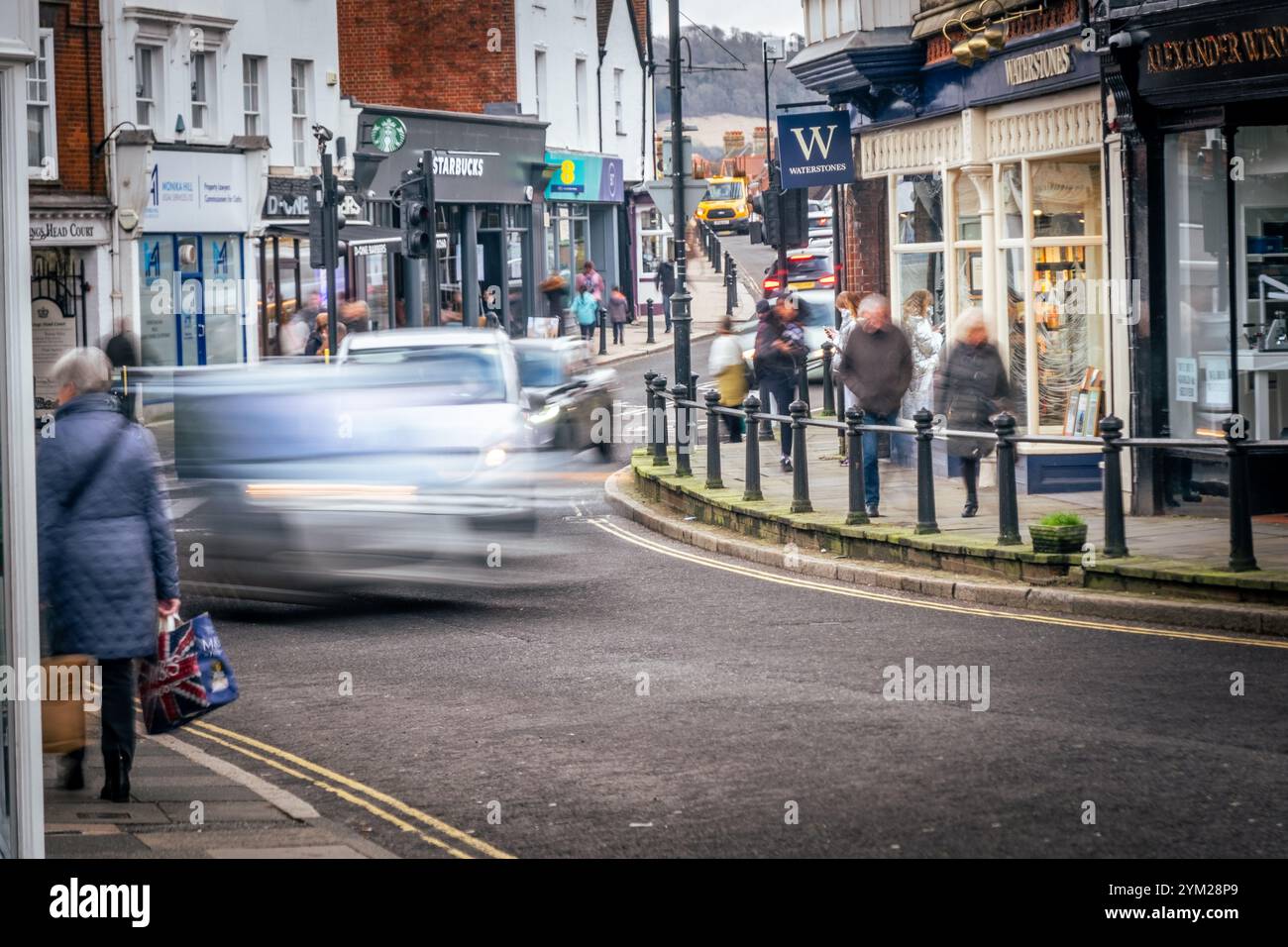 DORKING, SURREY- FEBRUARY, 2024: High Street in Dorking, a market town ...