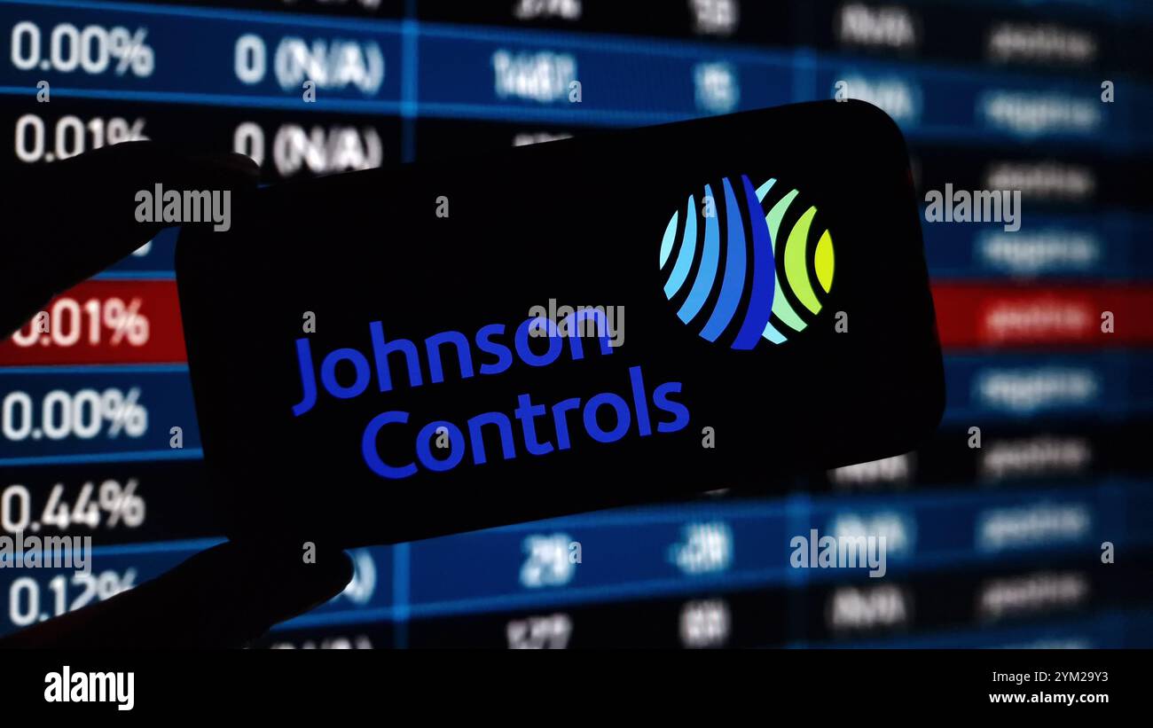 Konskie, Poland - November 19, 2024: Johnson Controls company logo displayed on mobile phone ...