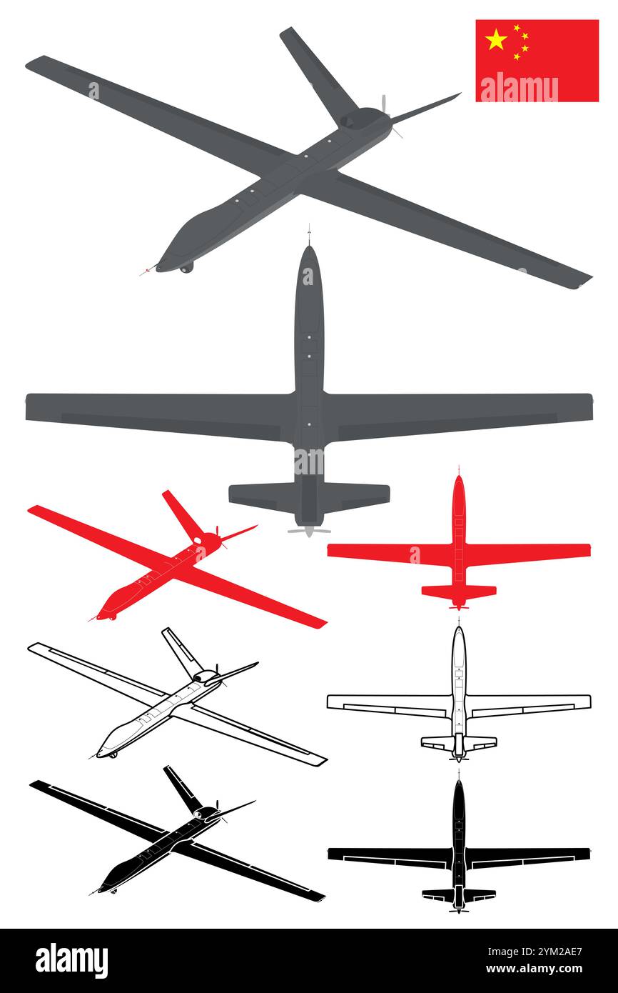 Military drone UAV blueprint vector illustration China Stock Vector ...
