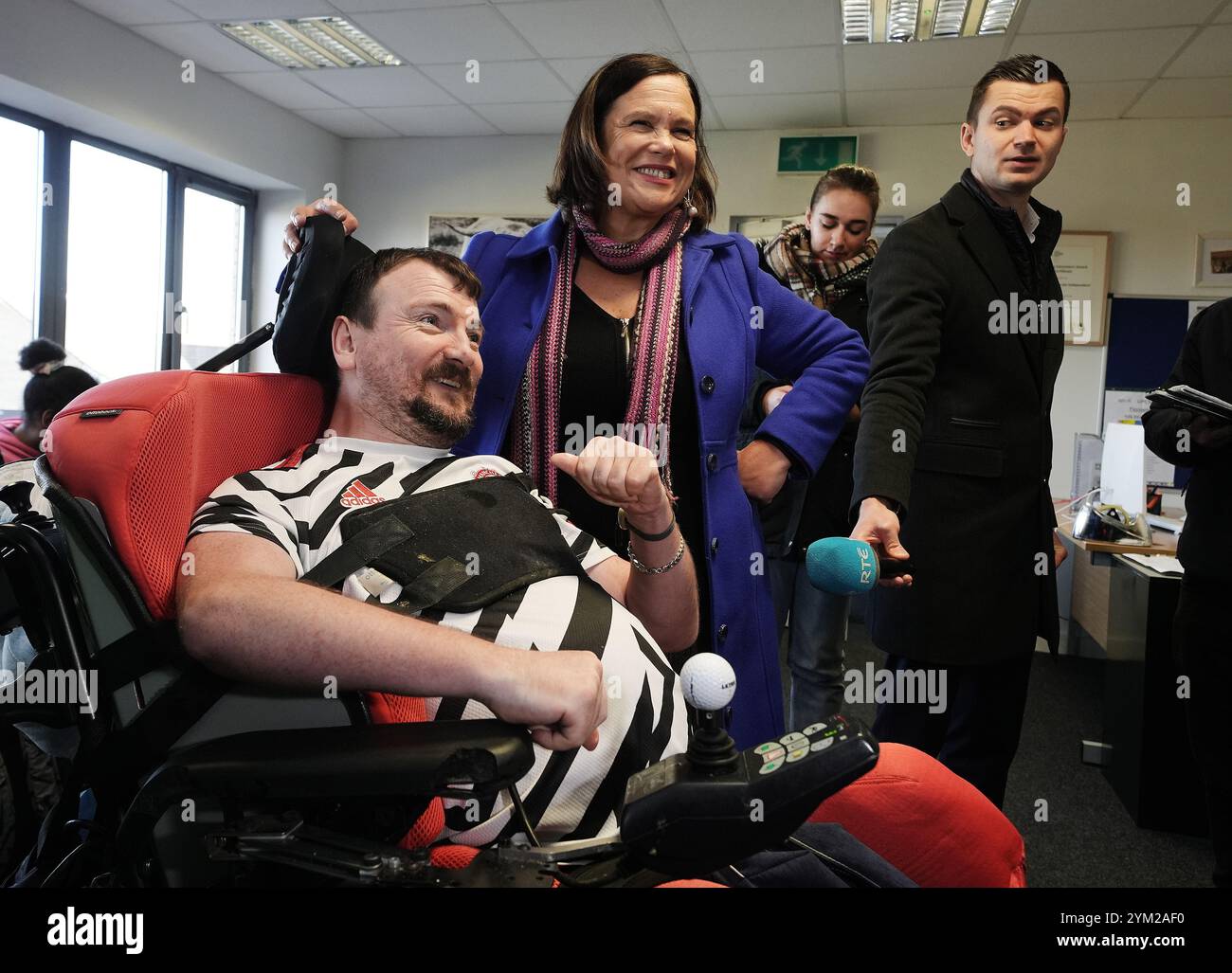 Sinn Fein President Mary Lou McDonald with service user Shane Rothwell ...