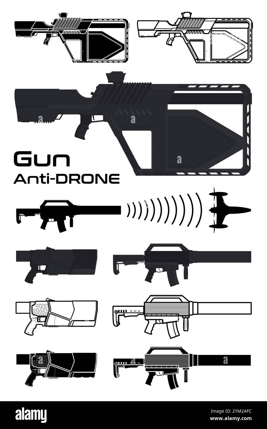 Tactical Anti-Drone Gun, UAV killer vector illustration Stock Vector ...