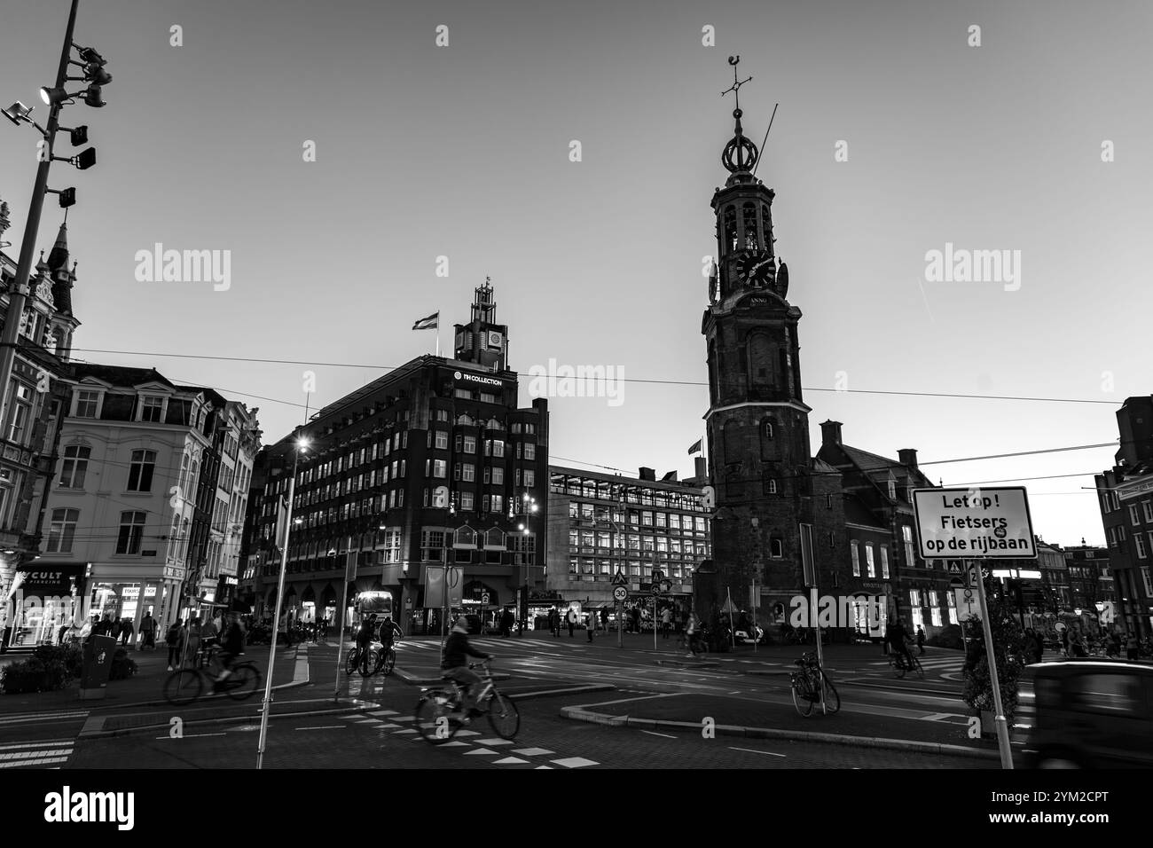 Amstel river munttoren clock Black and White Stock Photos & Images - Alamy