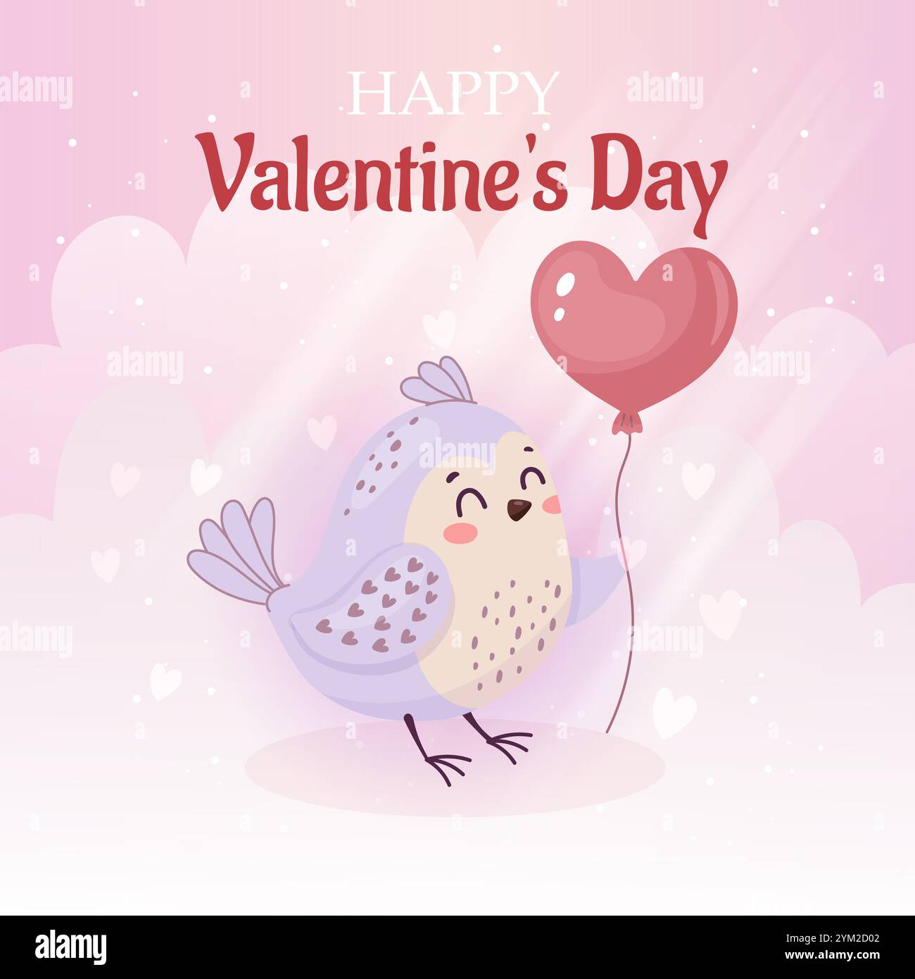 Happy Valentine's Day, card square cute bird holding heart shaped ...