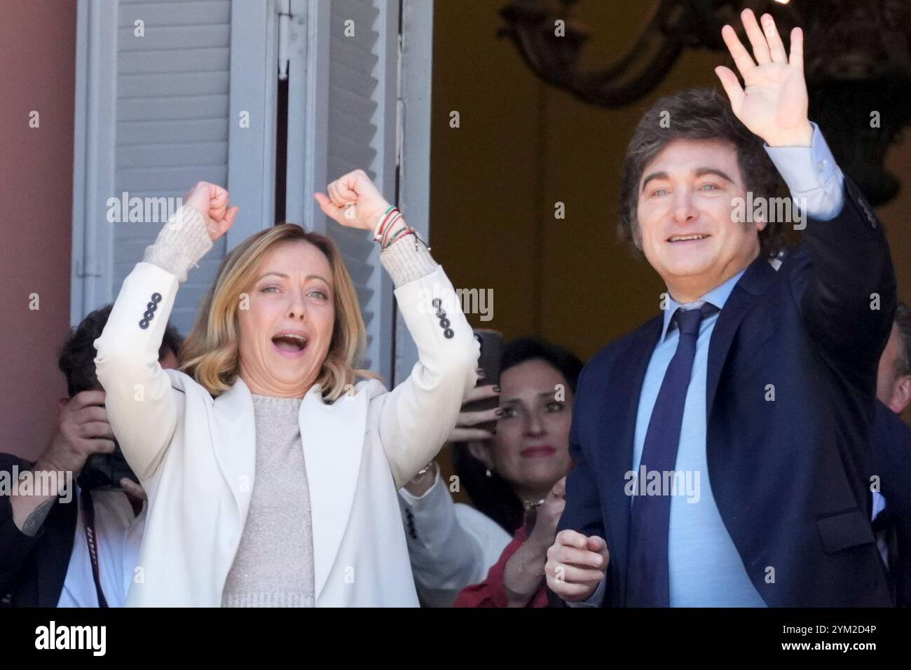 Italy's Prime Minister Giorgia Meloni, left, and Argentine President ...