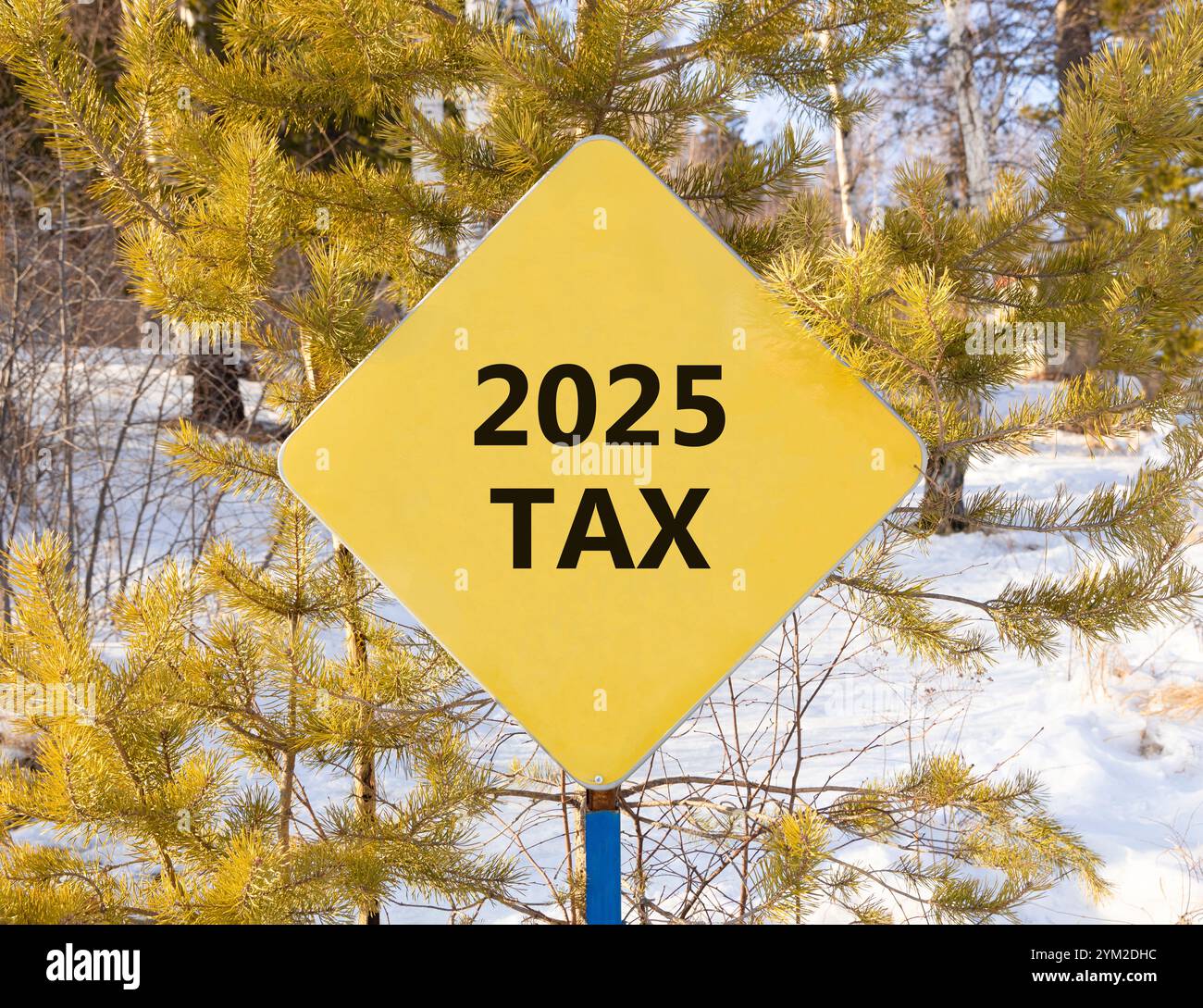 Planning 2025 tax new year symbol. Concept words 2025 Tax on beautiful yellow road sign ...
