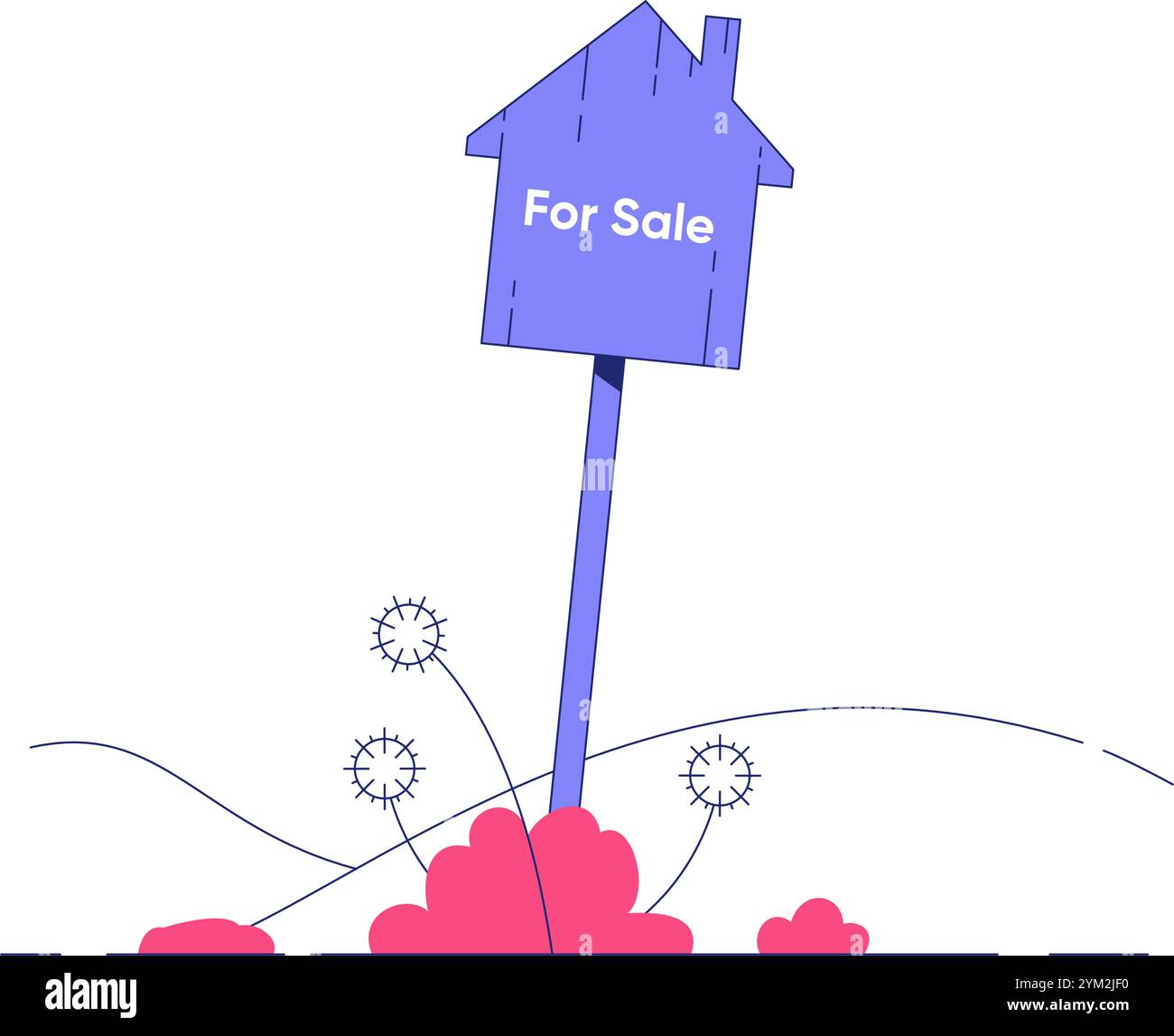 House For Sale Sign On A Post In Flat Vector Illustration Symbolizing ...