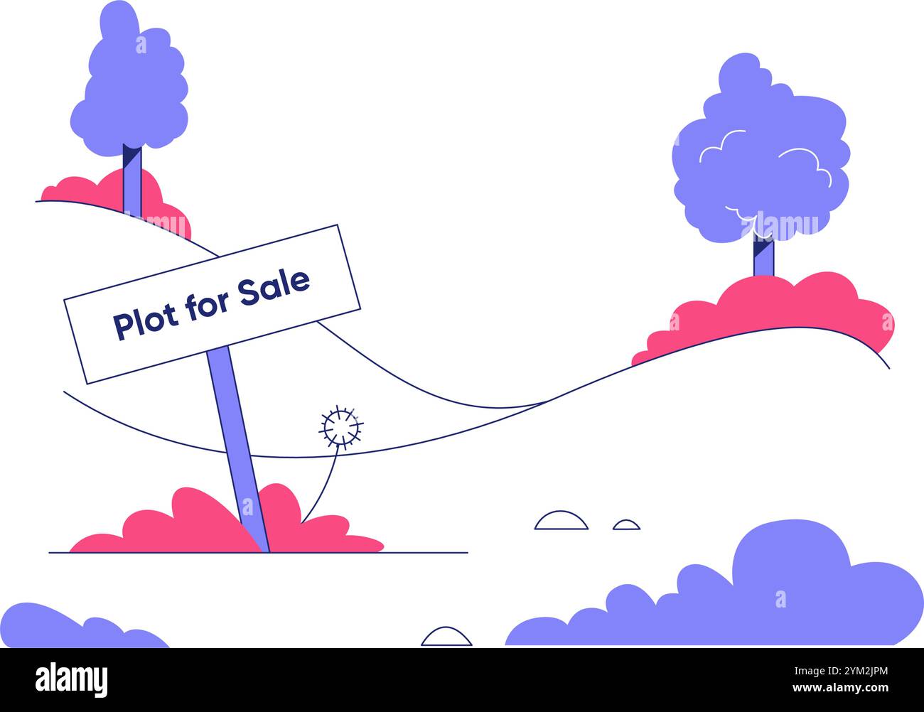Plot For Sale Sign On Scenic Landscape With Trees And Rolling Hills In ...